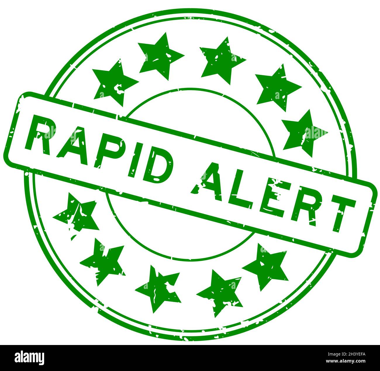 Grunge green rapid alert word with star icon round rubber seal stamp on ...
