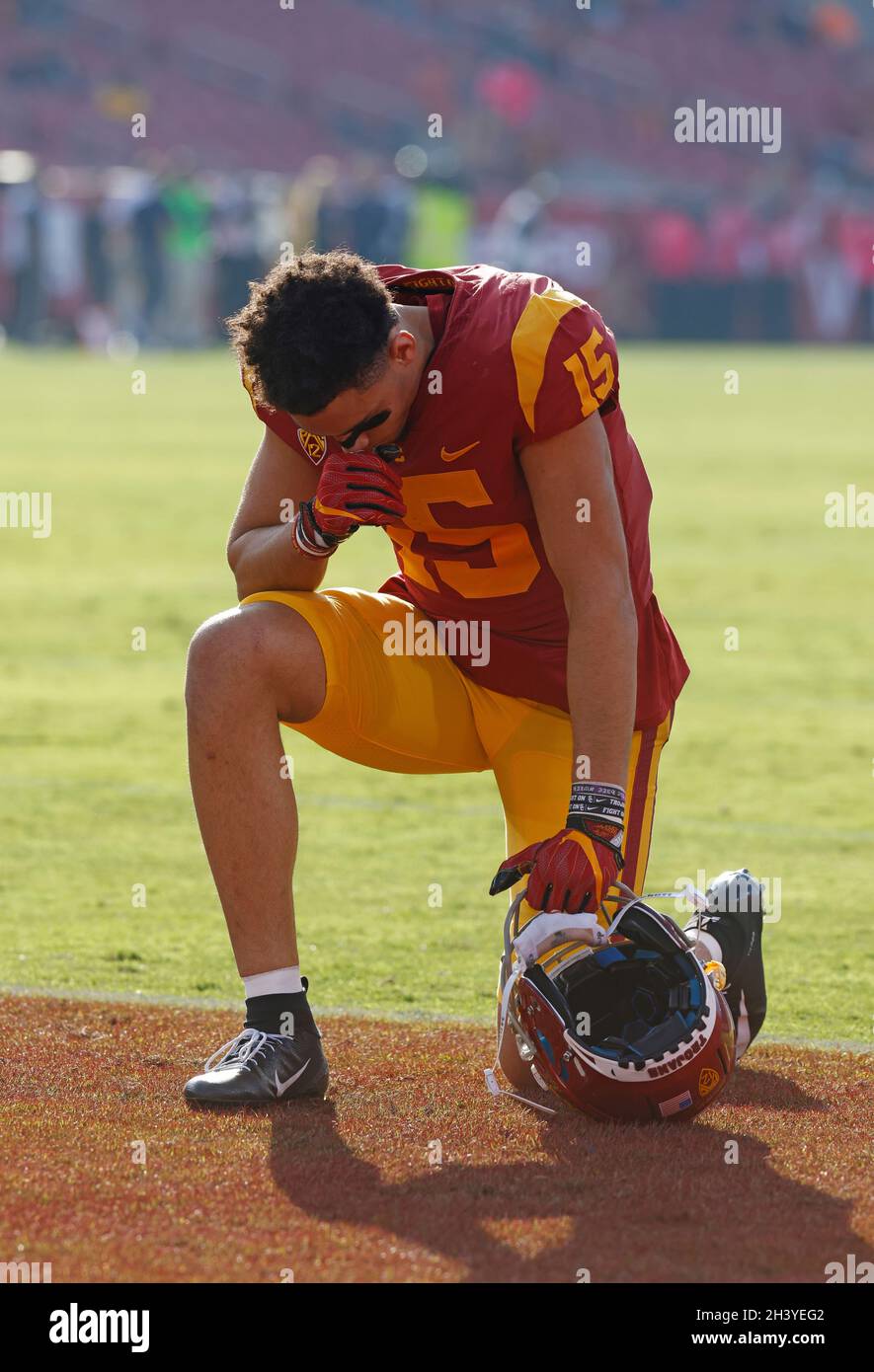 October 30, 2021 USC Trojans wide receiver Drake London #15 kneels ...