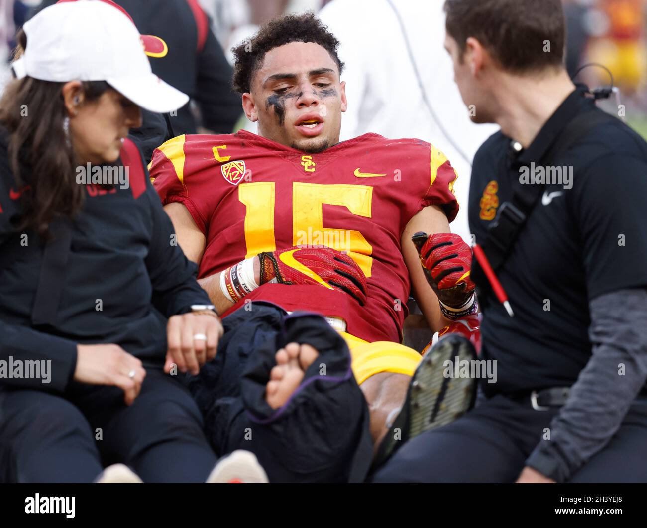 October 30, 2021 USC Trojans wide receiver Drake London #15 gets carted ...