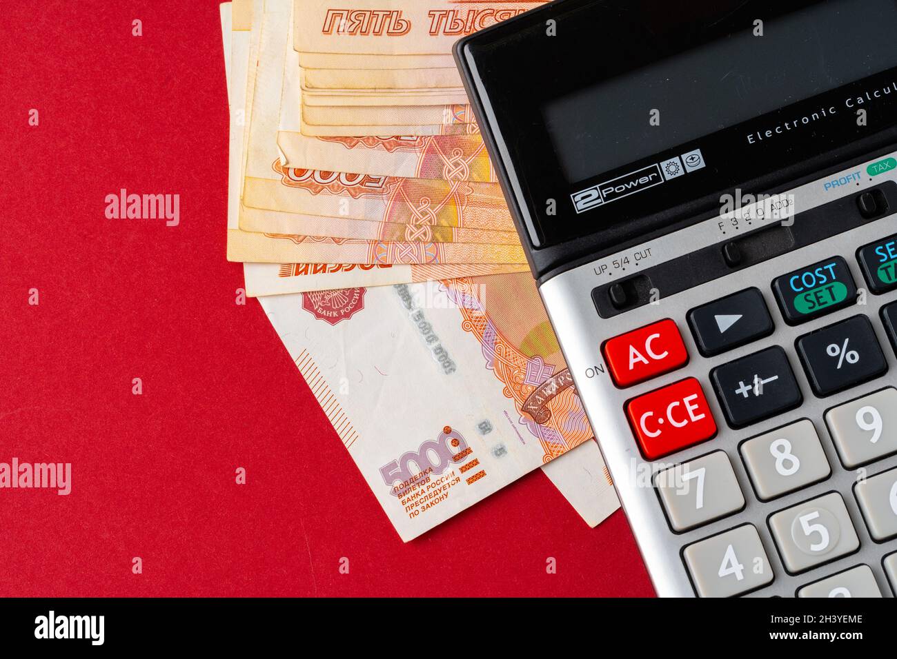 Close up photo of stack of Russian money rubles with calculator Stock ...