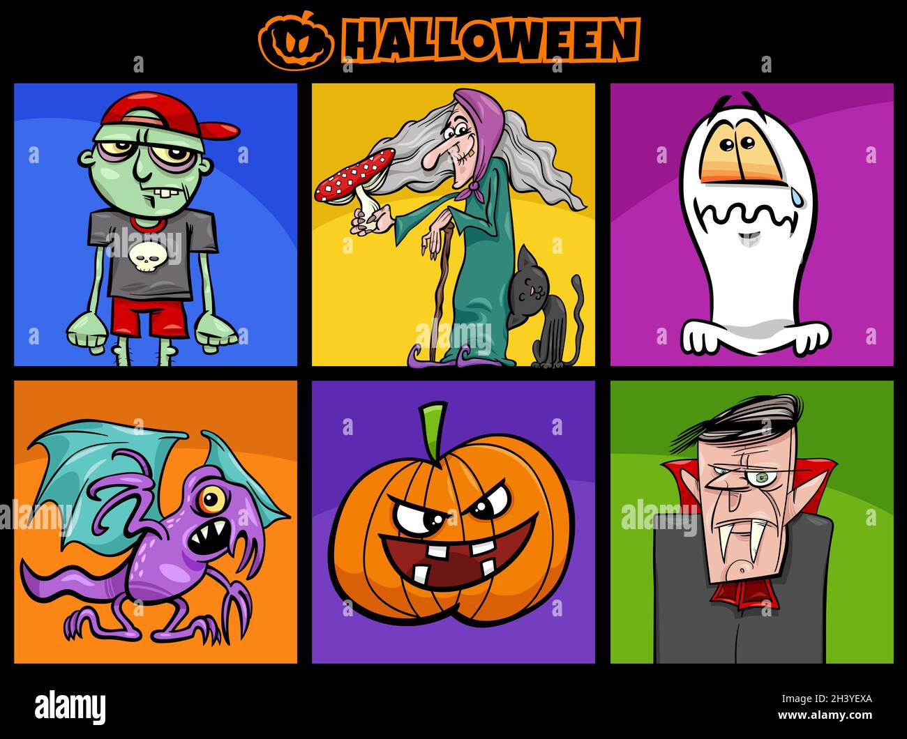 Halloween holiday cartoon spooky characters set Stock Photo - Alamy