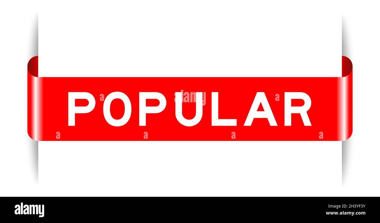 Red color inserted label banner with word popular on white background ...