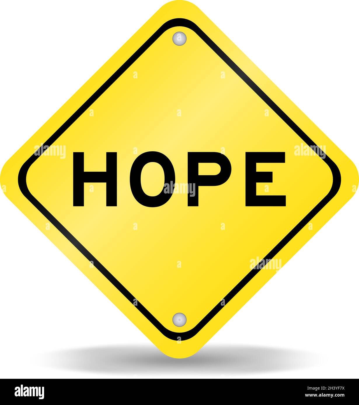 Yellow color transportation sign with word hope on white background ...