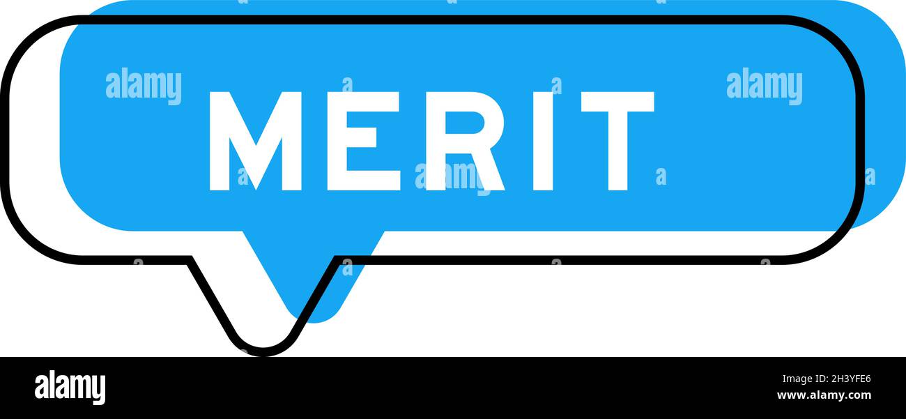Speech banner and blue shade with word merit on white background Stock ...