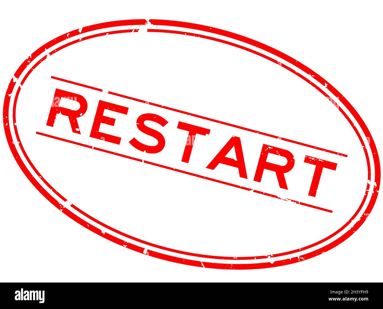 Grunge red restart word oval rubber seal stamp on white background ...