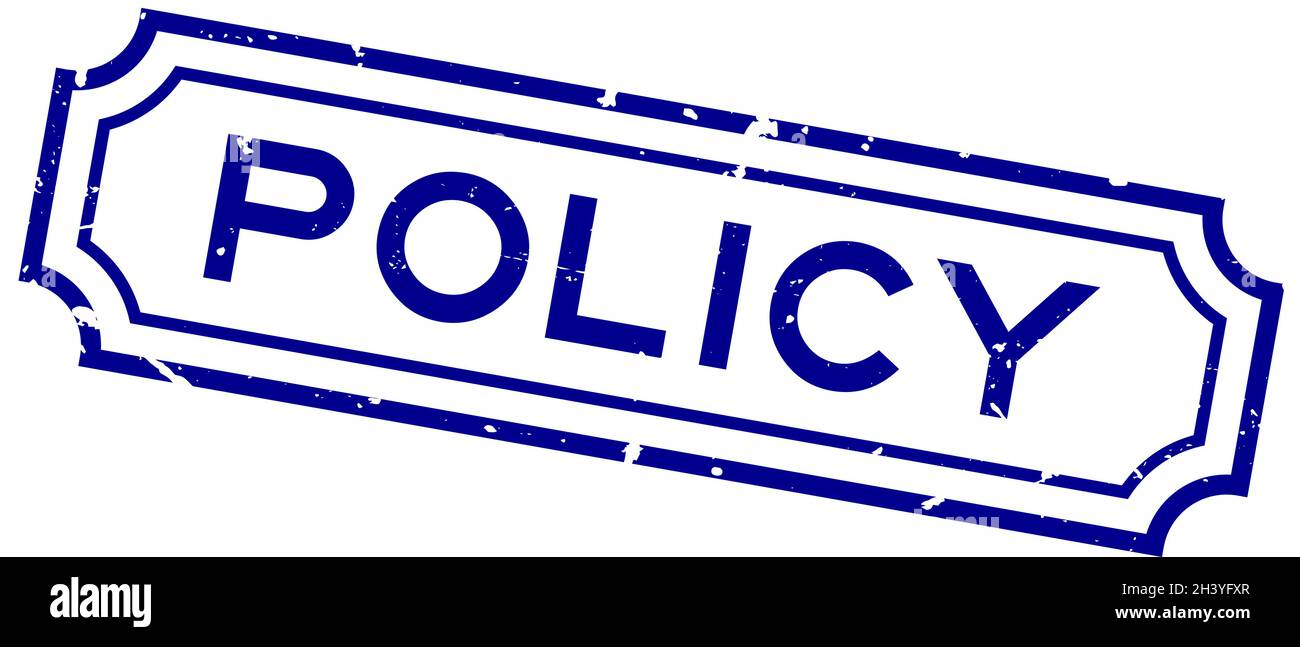 Grunge blue policy word square rubber seal stamp on white background ...