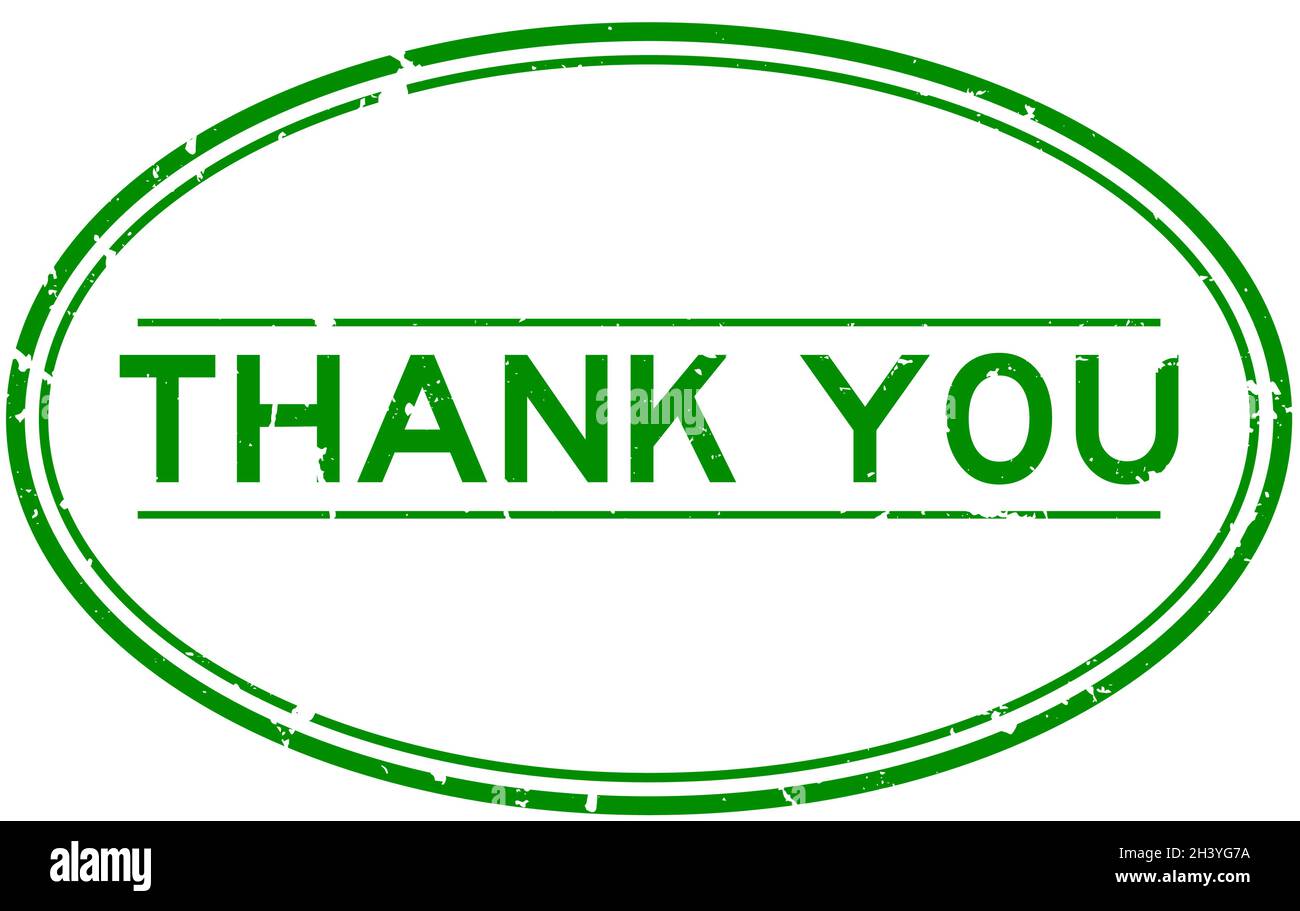 Grunge green thank you word oval rubber seal stamp on white background ...