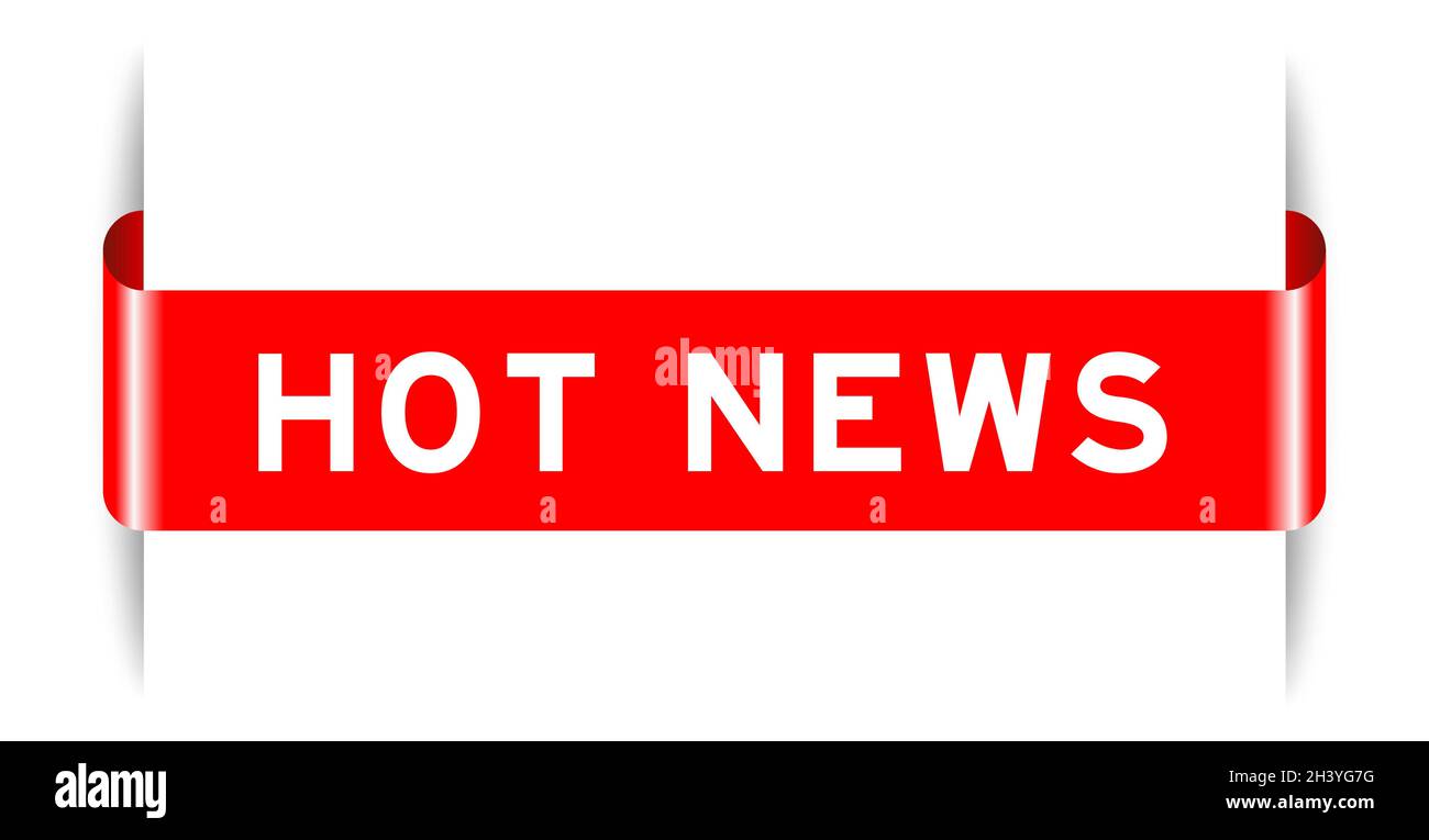 Red color inserted label banner with word hot news on white background ...