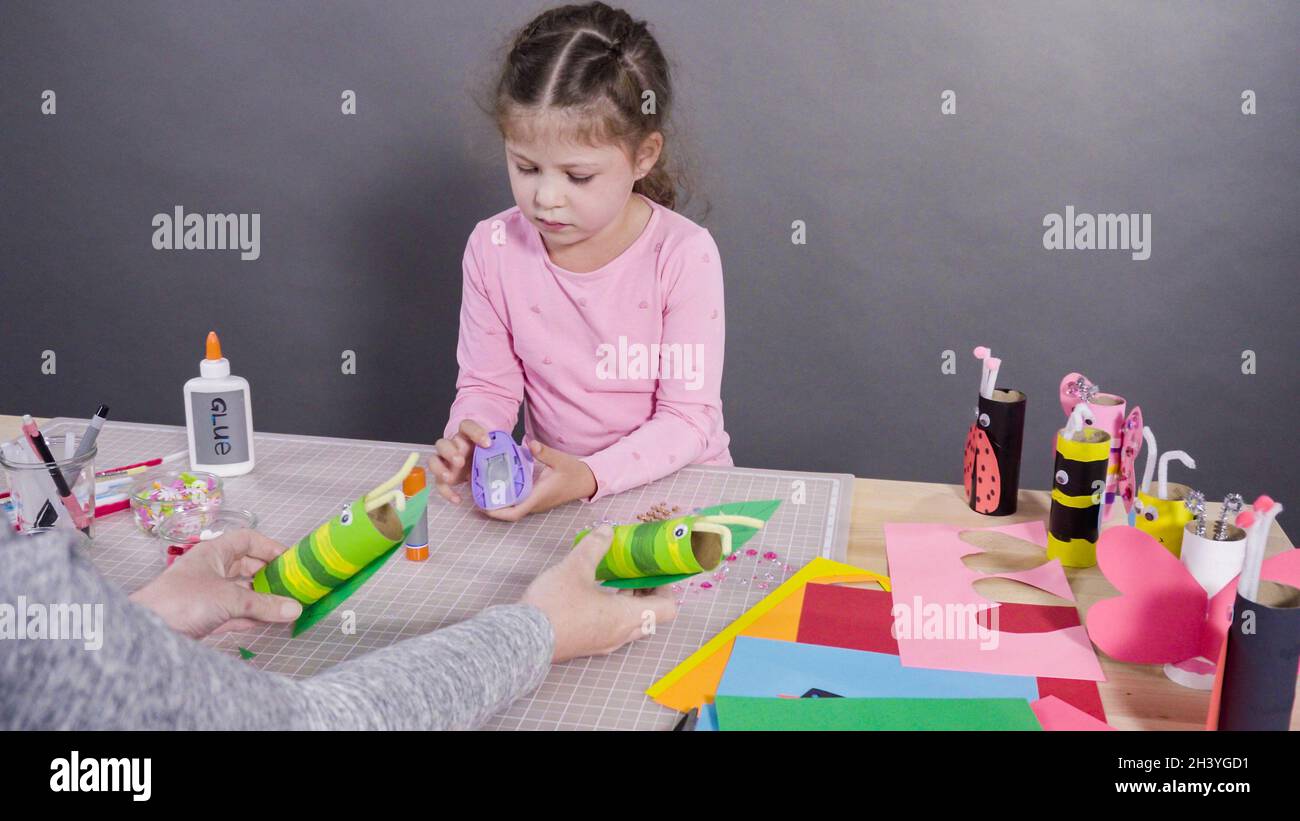 Kids papercraft. Making paper bugs out of the empty toilet paper rolls ...