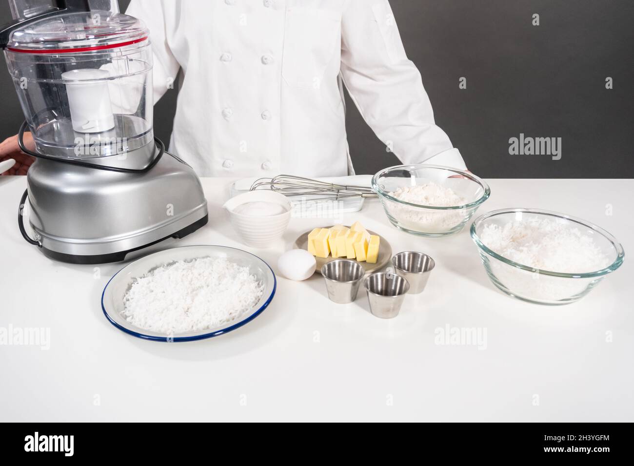 Ingredient to bake coconut cookies on the kitchen counter Stock Photo ...