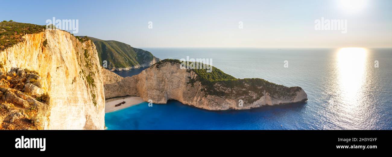 Zakynthos island Greece beach shipwreck Navagio Beach Panorama Stock ...