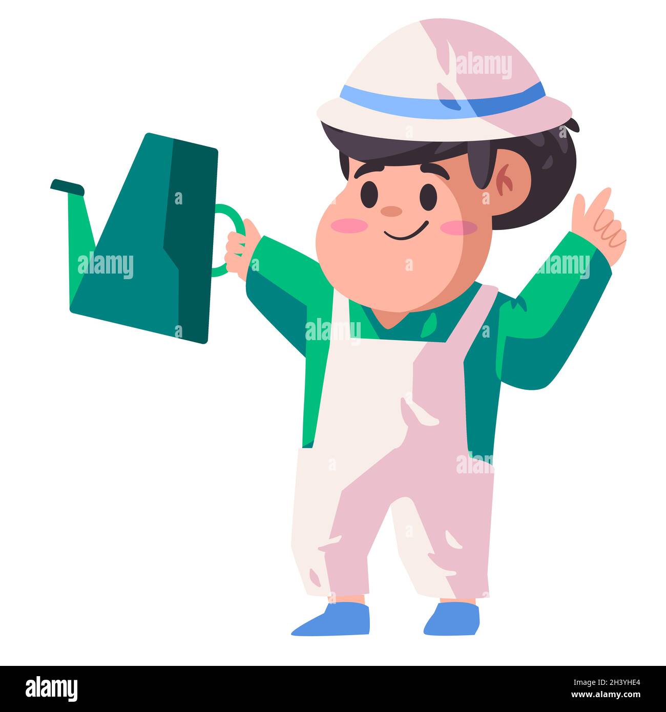 Kids children holding gardening tools kettle giving water to the plants ...