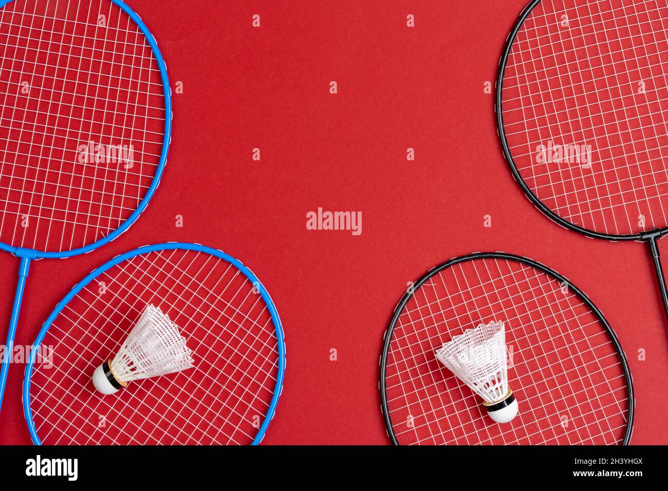 Badminton equipment. Rackets and shuttlecock, top view Stock Photo - Alamy