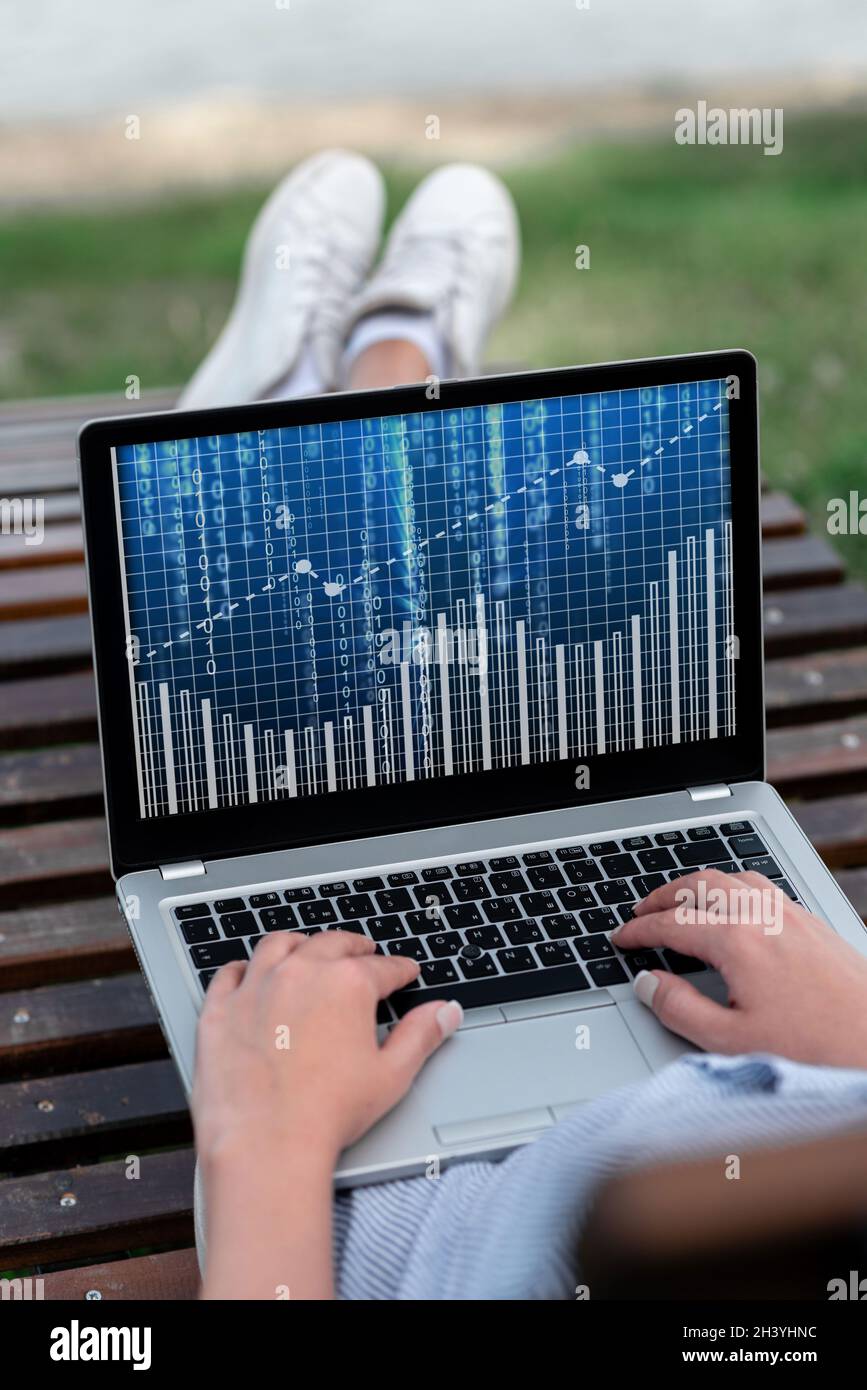 Laptop Resting On Lap Of Woman With Cross Leg Outdoors Accomplishing ...