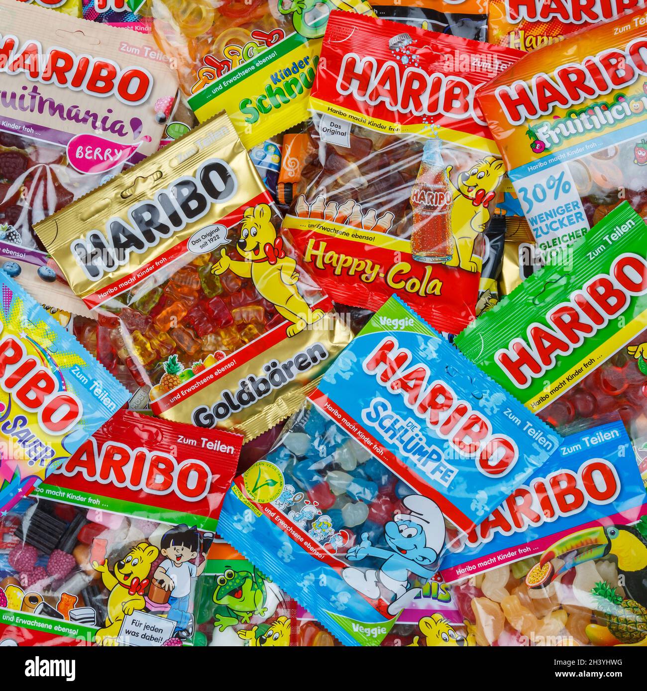 Haribo gummy bears gummy bears different varieties background square ...