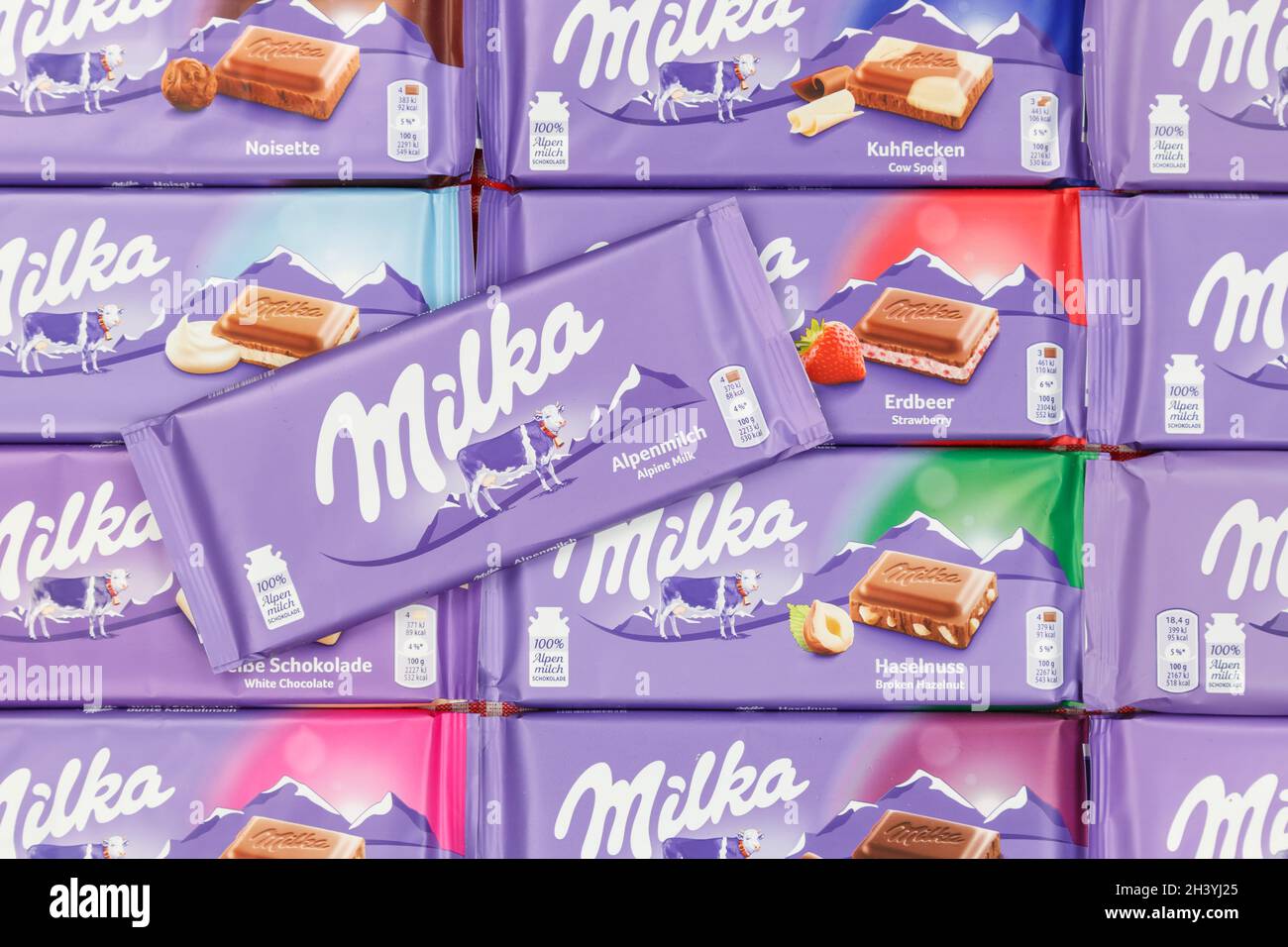 Milka chocolate chocolates different varieties background Stock Photo ...