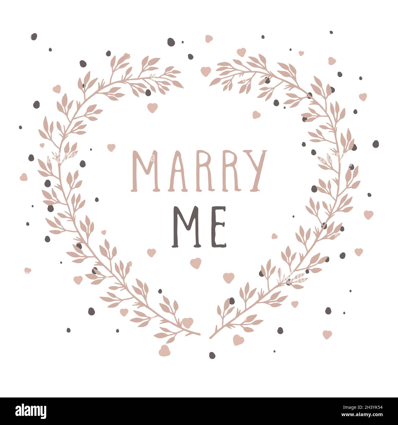 Vector hand drawn illustration of text MARRY ME and floral frame in the ...
