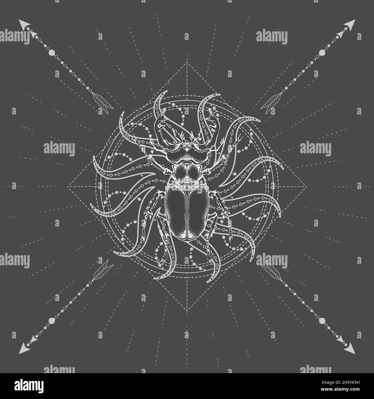 Vector illustration with hand drawn Stag Beetle and Sacred geometric ...