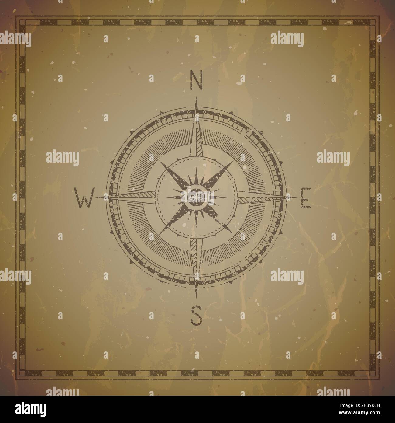 Vector illustration with a vintage compass or wind rose and frame on ...