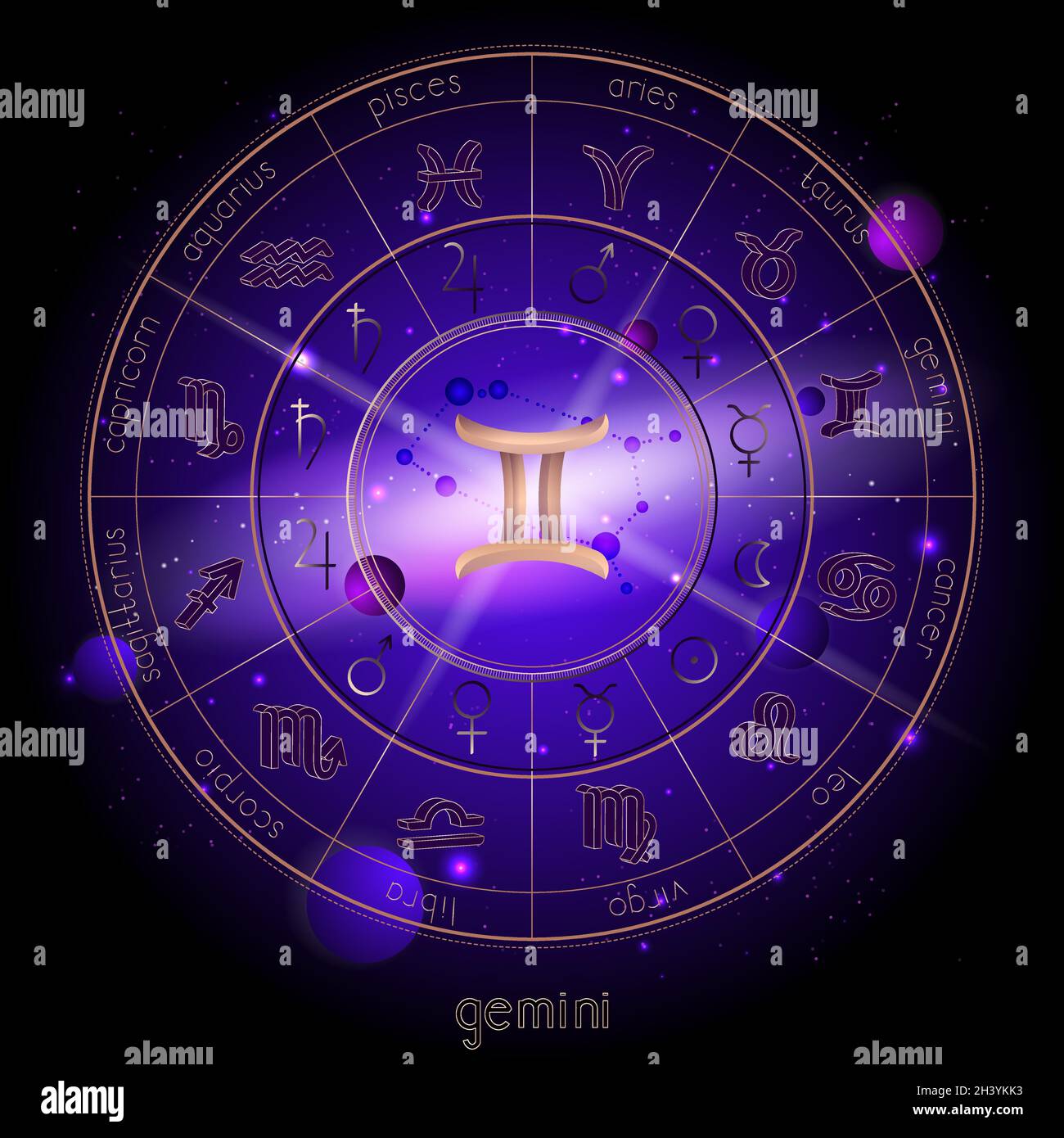 Vector illustration of sign and constellation GEMINI and Horoscope ...