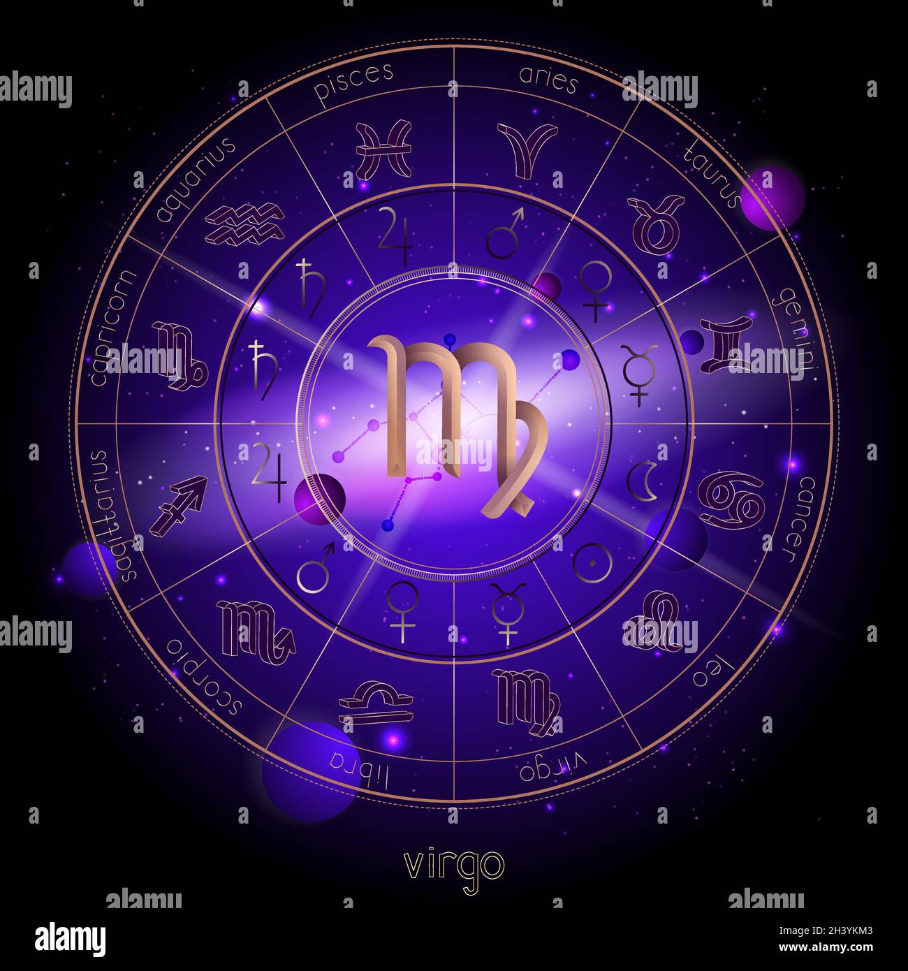 Vector illustration of sign and constellation VIRGO and Horoscope ...