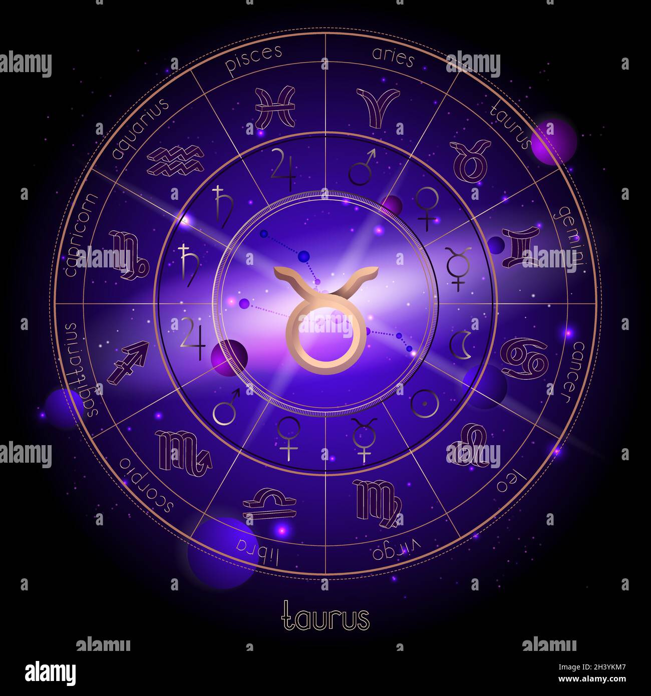 Vector illustration of sign and constellation TAURUS and Horoscope ...