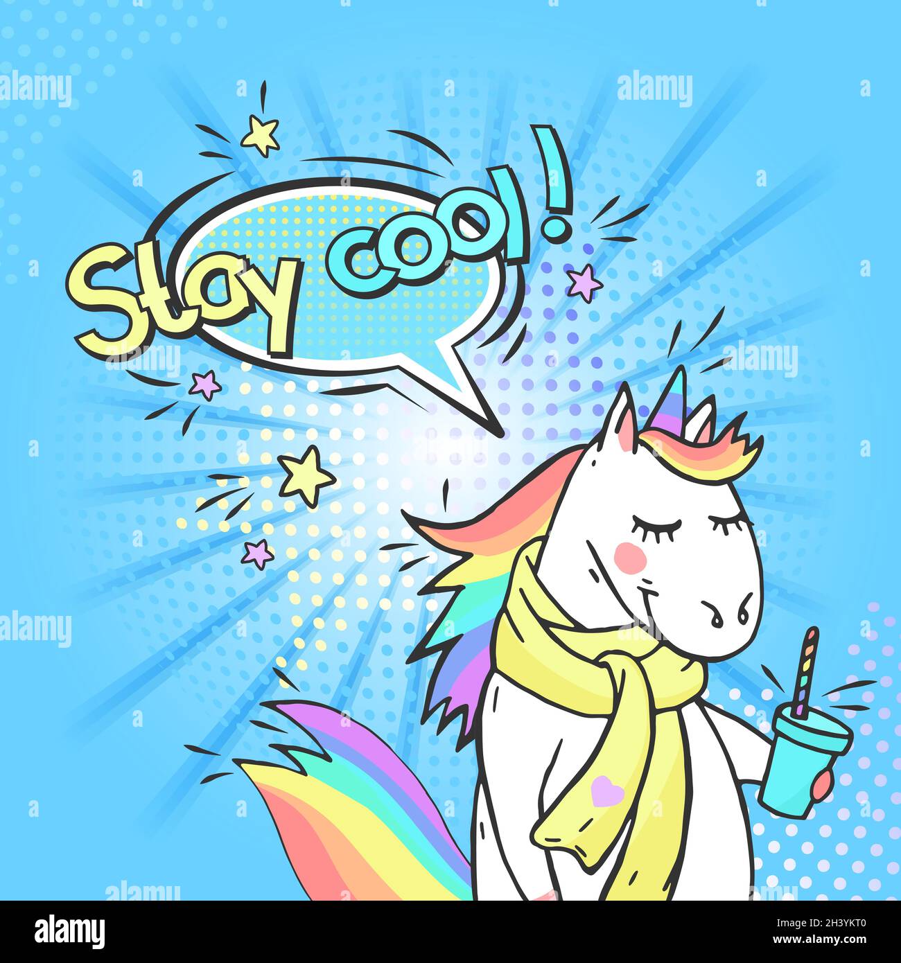 Pop art magic unicorn and speech bubble with Stay cool! Vector ...