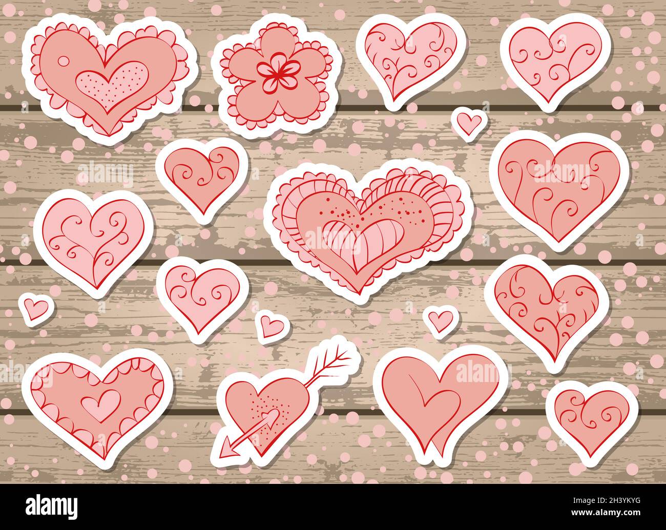 Vector set of stickers with hearts and flower for Valentine's Day on a ...