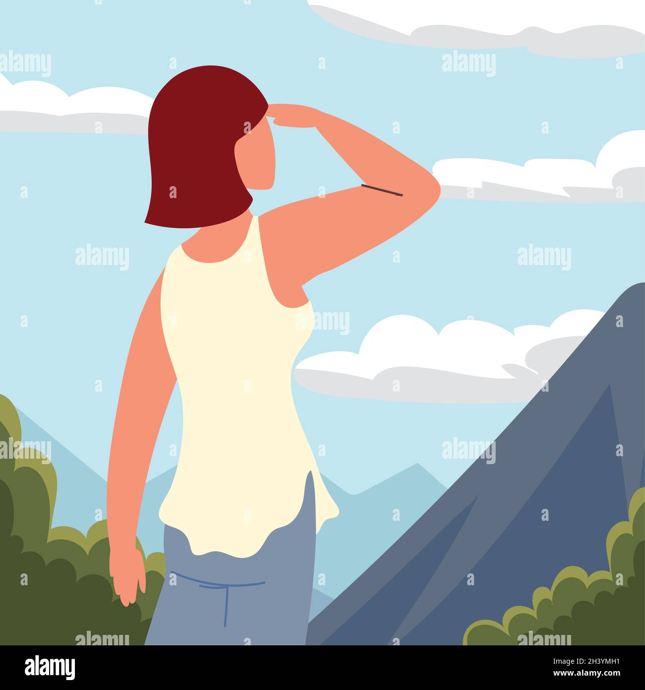 Woman Is Standing Looking Far Away Stock Vector Image And Art Alamy