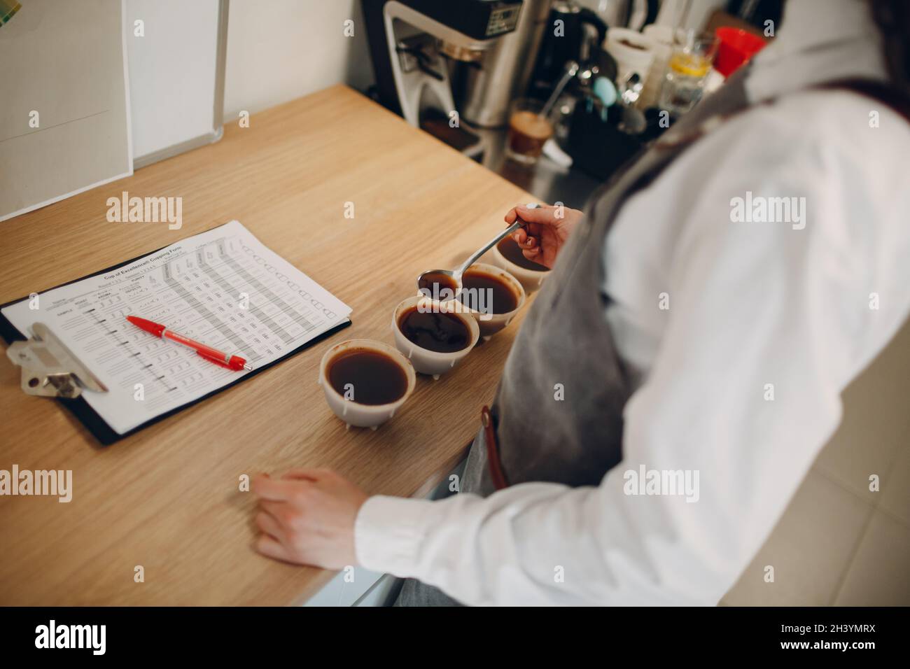 Cup Taster Girl Tasting Degustation Coffee Quality Test. Coffee Cupping ...