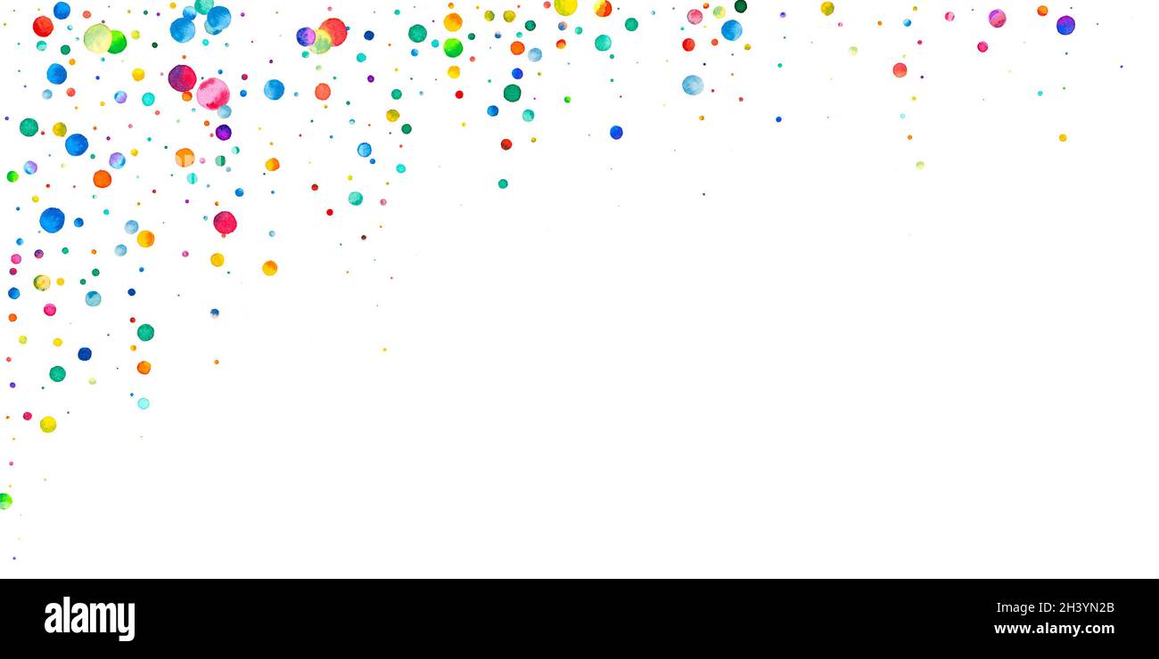 Watercolor confetti on white background. Alive rainbow colored dots ...