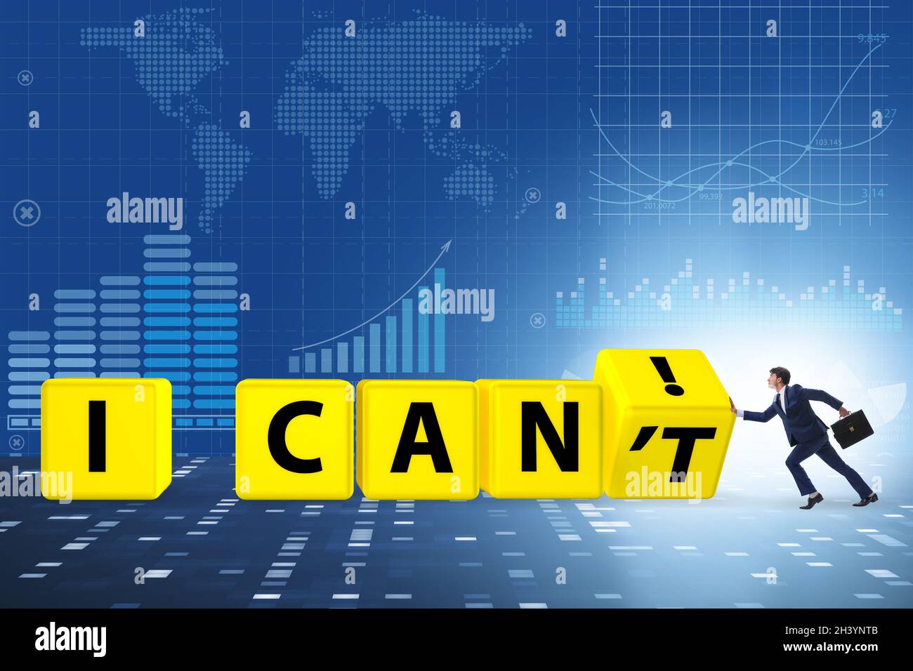 Determination concept with rotating cubes and businessman Stock Photo ...