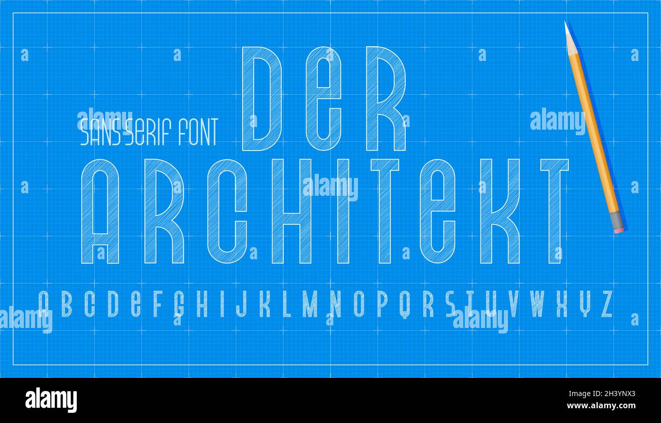 Blueprint architecture font. Capital sans serif letters alphabet ...