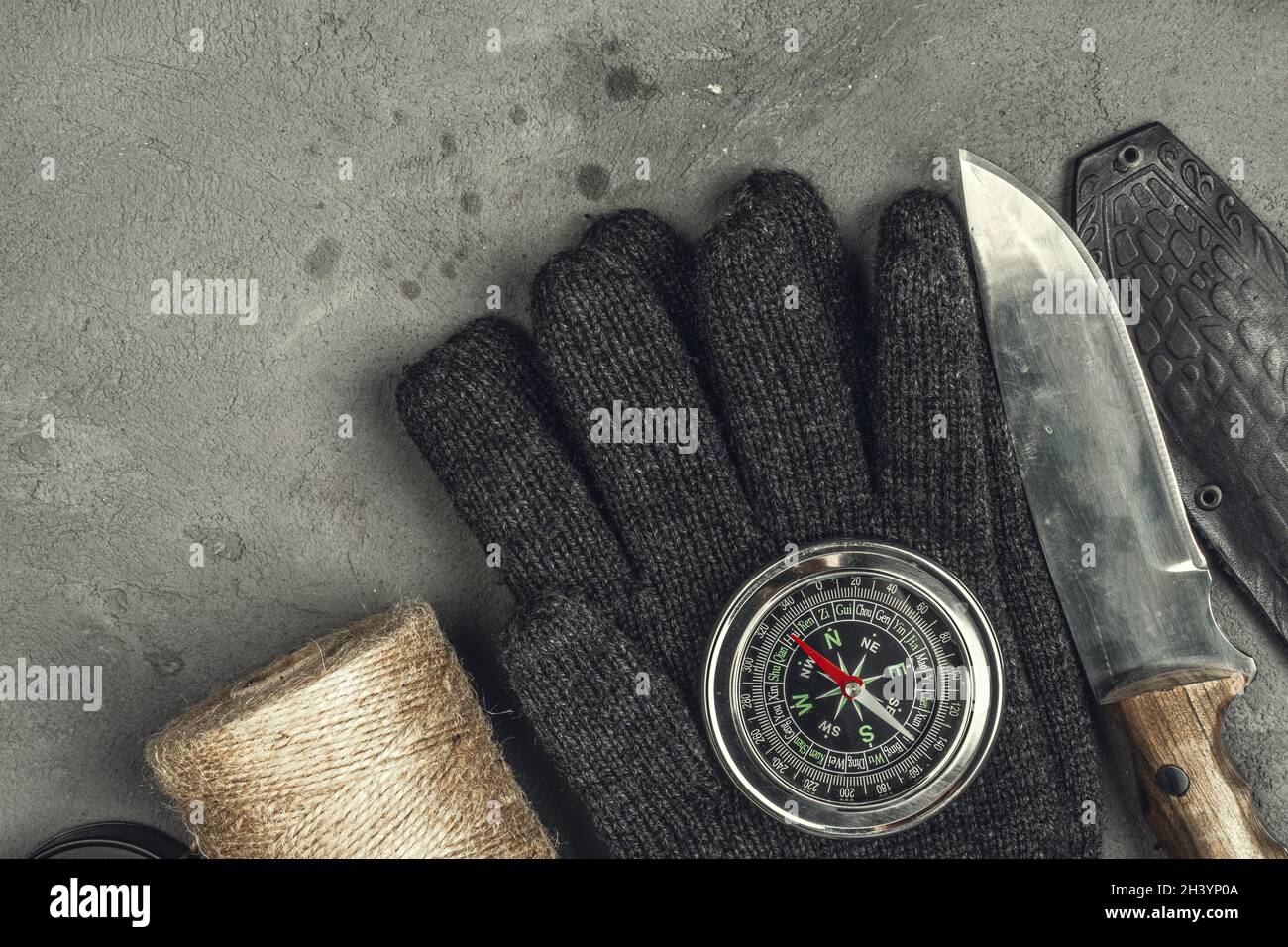Still life of tools for hiking or travelling with compass Stock Photo ...