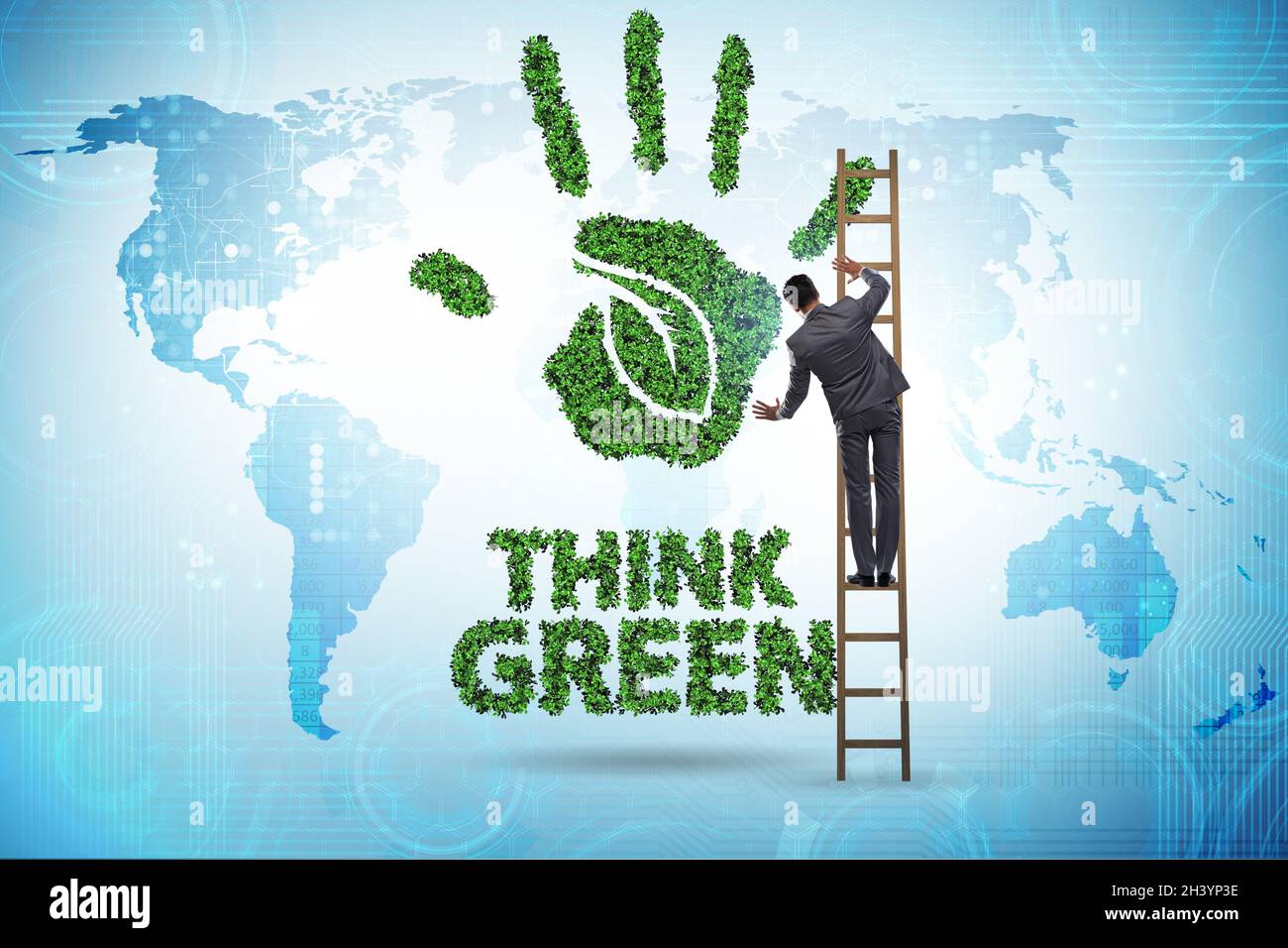 Think green ecological concept with businessman Stock Photo - Alamy