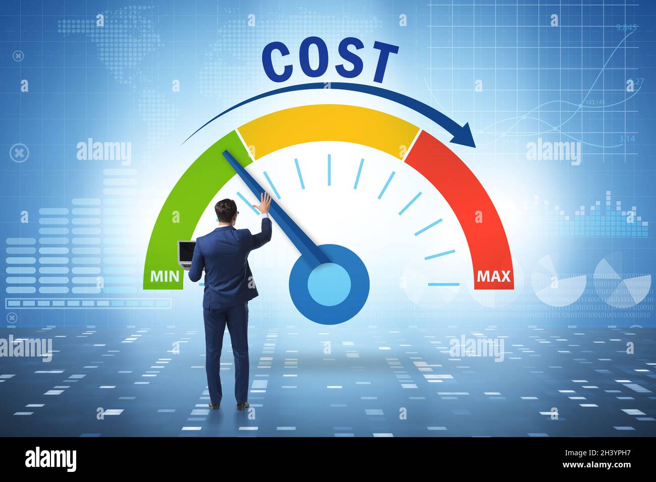 Cost management concept with businessman Stock Photo - Alamy