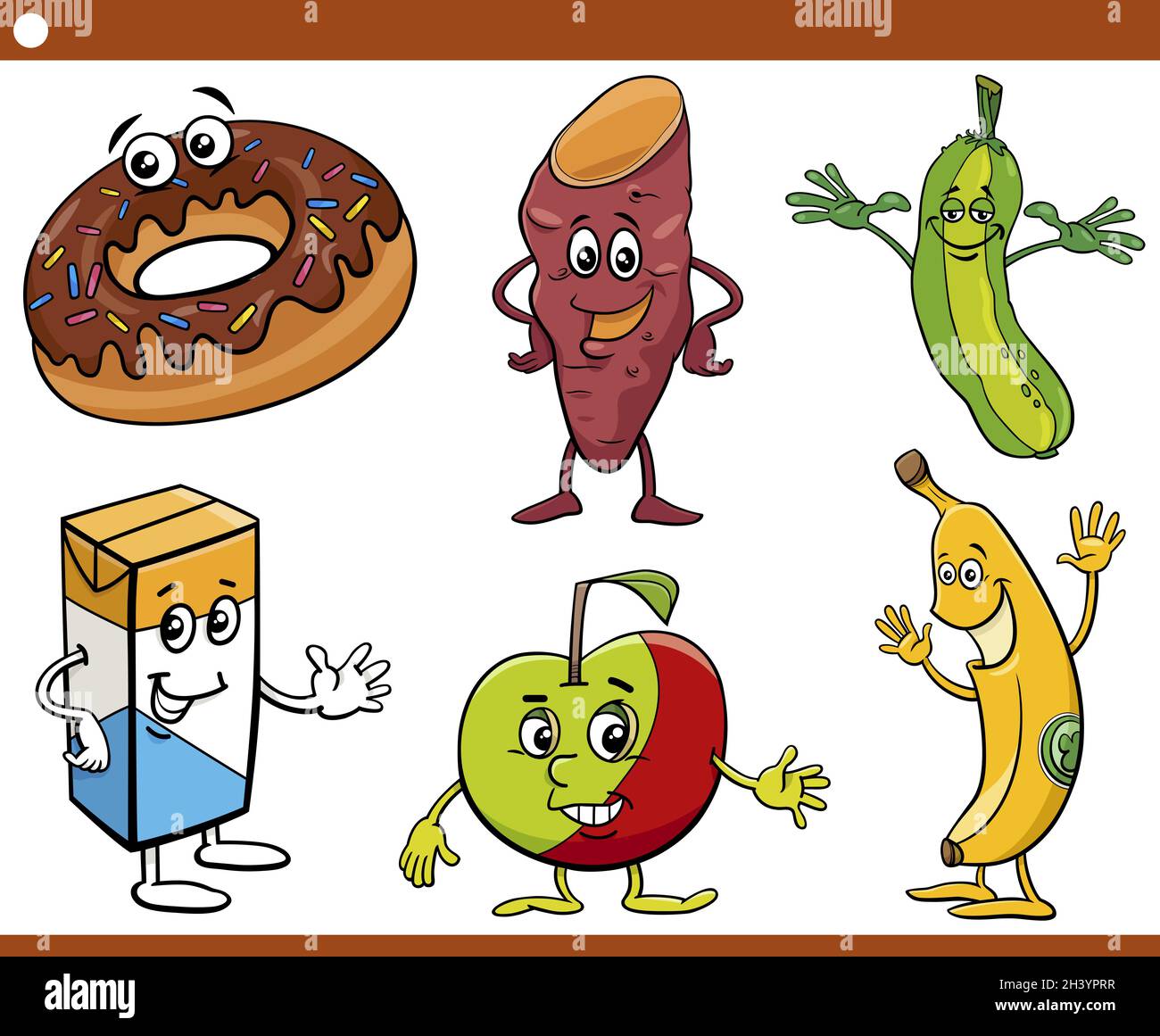 Cartoon food objects characters set Stock Photo - Alamy