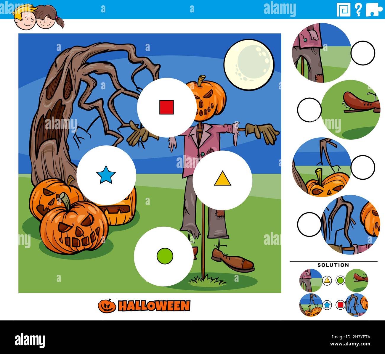 Match pieces game with cartoon Halloween characters Stock Photo - Alamy