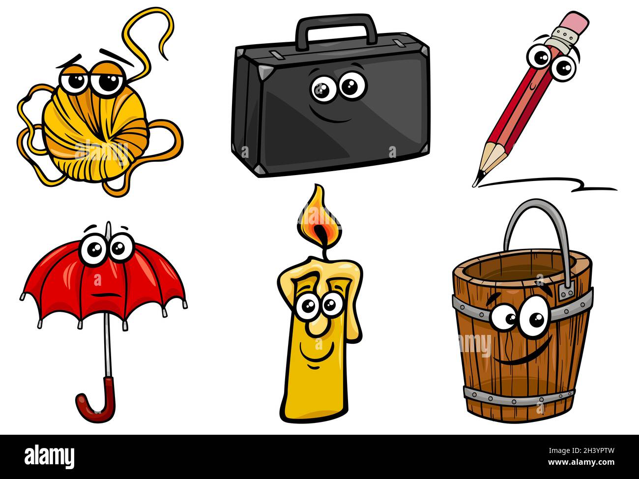 Funny cartoon object characters clip arts set Stock Photo - Alamy