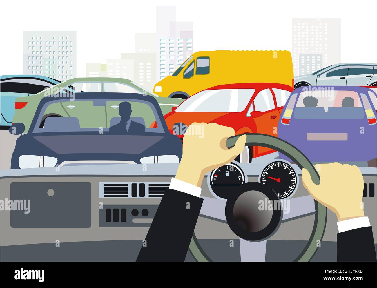 Cars in traffic jam on the intersection in a city Stock Photo - Alamy