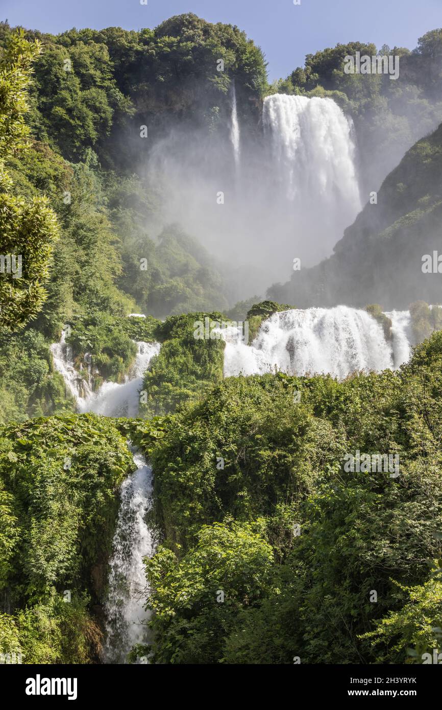 Marmore waterfall in Umbria region, Italy. Amazing cascade splashing ...
