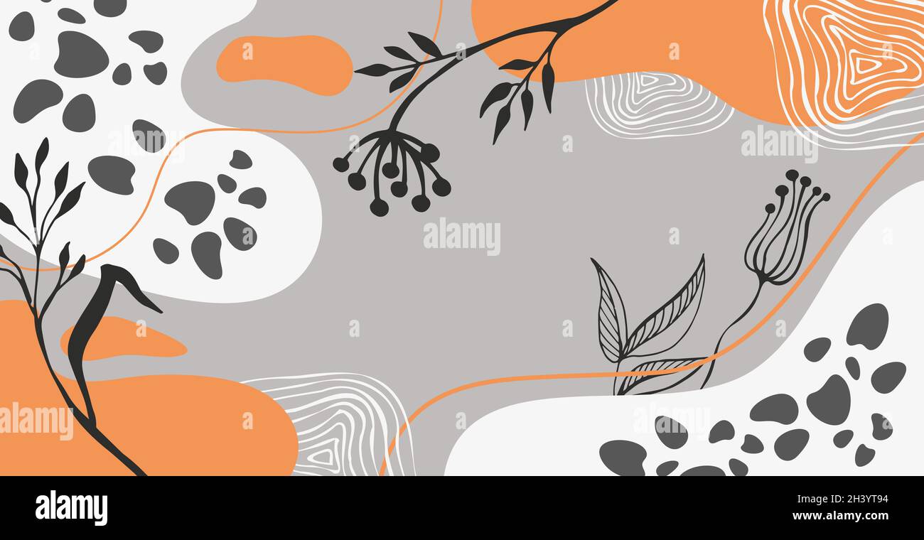 Abstract trendy rectangular background with floral and geometric ...