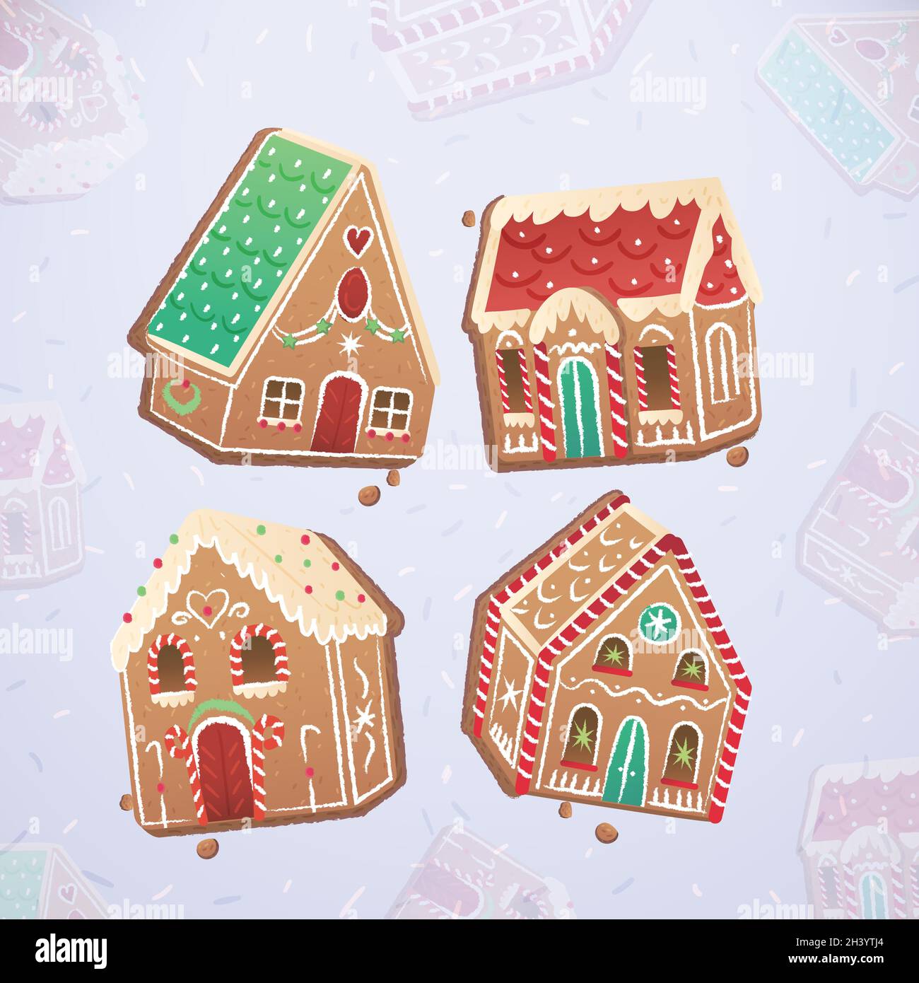 hand drawn gingerbread house collection vector design illustration ...