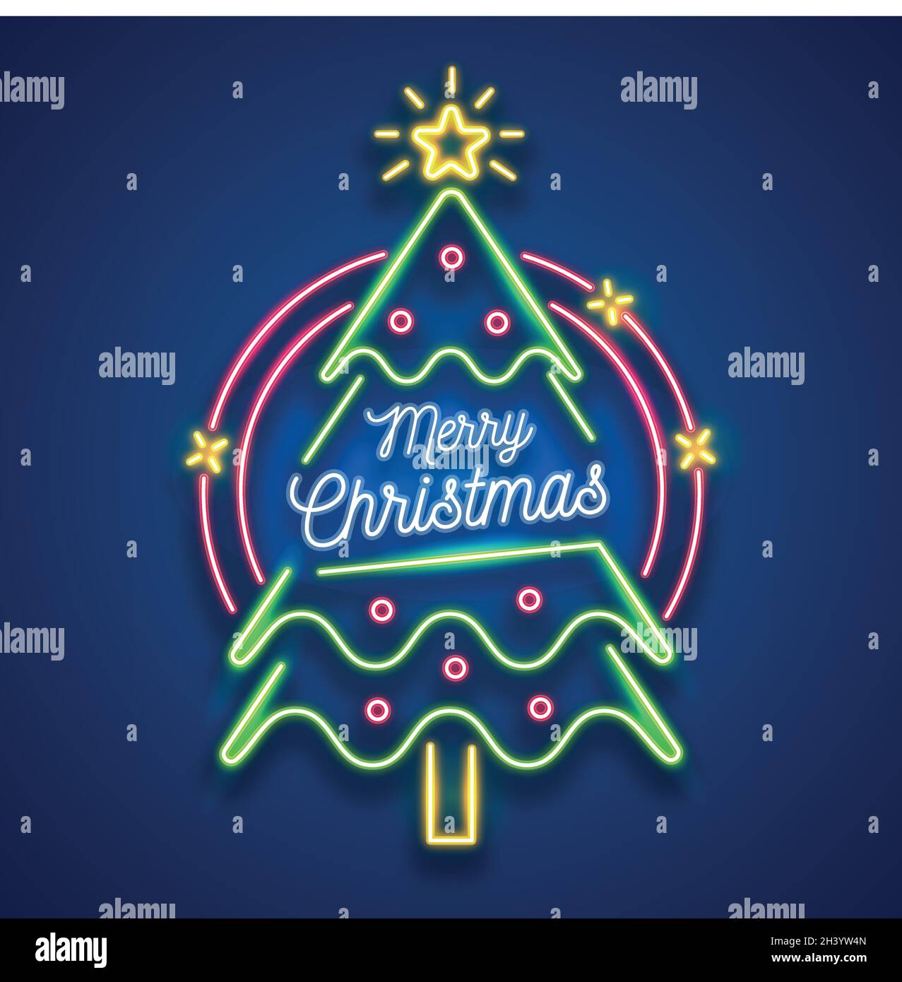 christmas tree concept with neon vector design illustration Stock ...