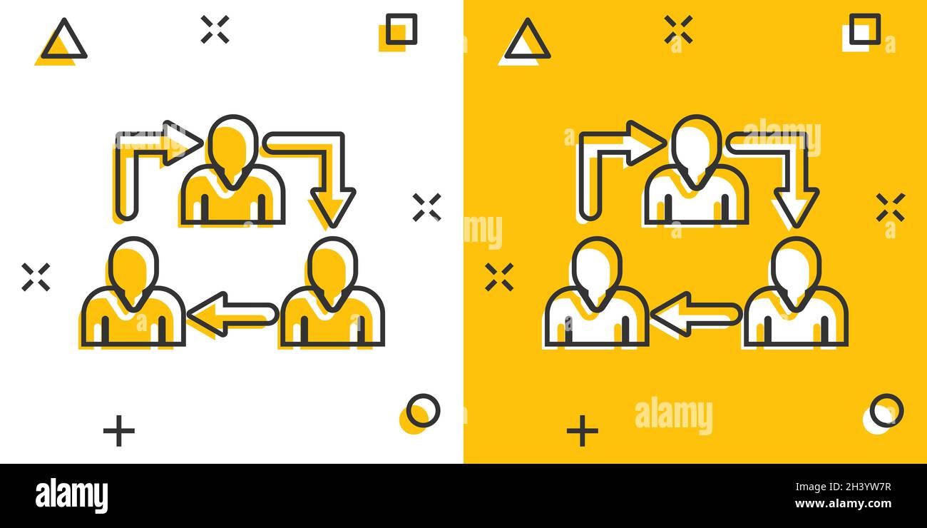 People referral icon in comic style. Business communication cartoon ...