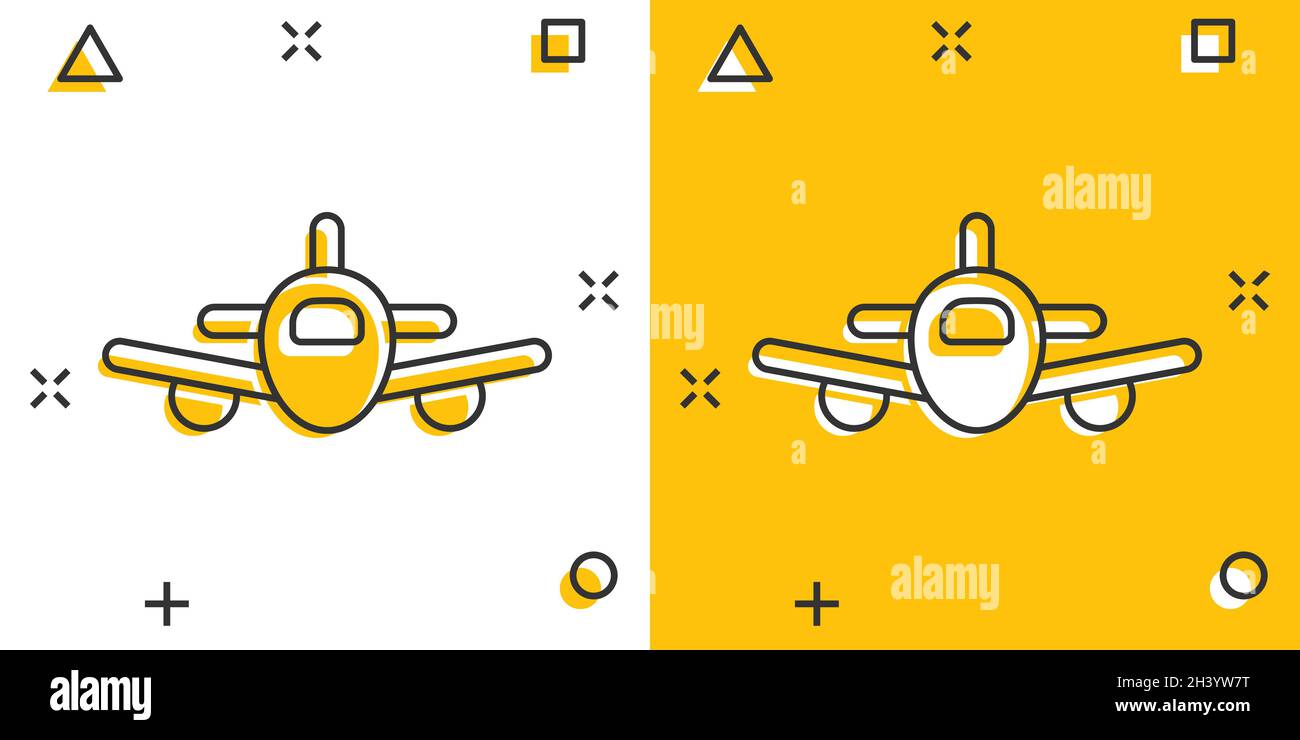 Plane icon in comic style. Airplane cartoon vector illustration on ...