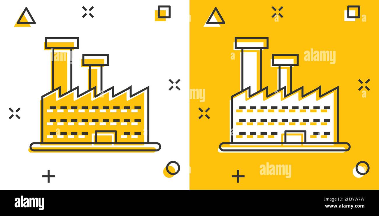 Building icon in comic style. Factory cartoon vector illustration on ...