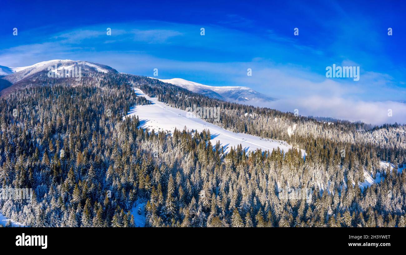 Wonderful landscapes of the Carpathian mountains covered with the first ...