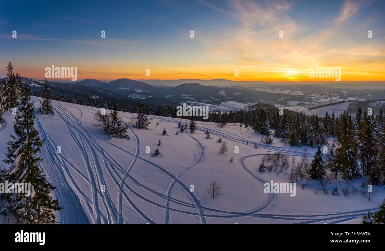 Magical winter panorama of beautiful snowy slopes Stock Photo - Alamy