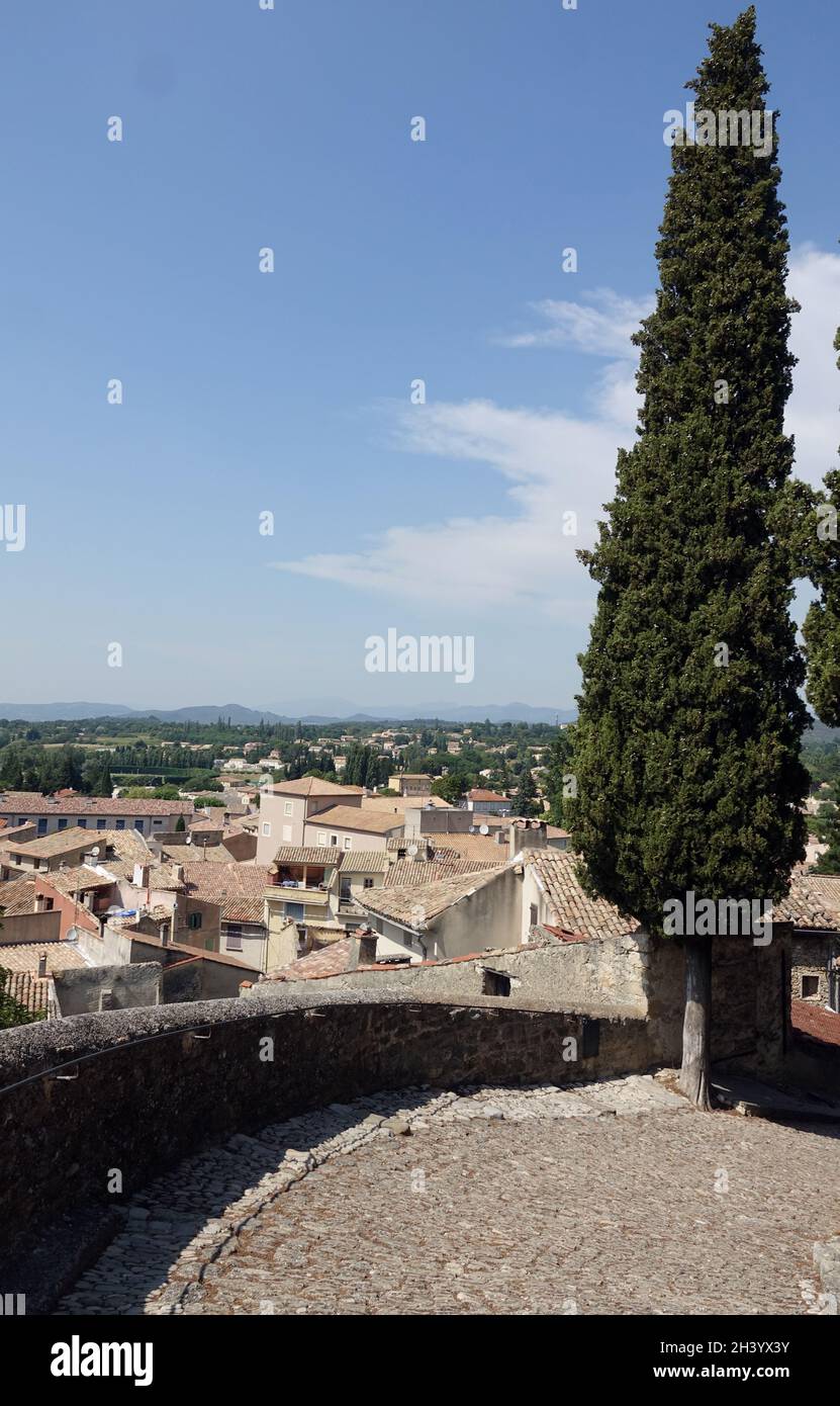 View from Calvary to the old town of Malaucene, Provence Stock Photo ...